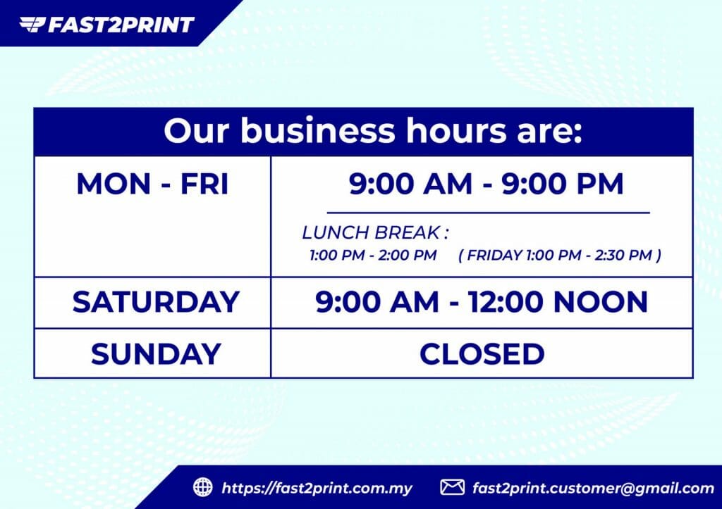 We're open on Monday-Friday 9am-9pm. Saturday 9am-12noon. Sunday CLOSED ...